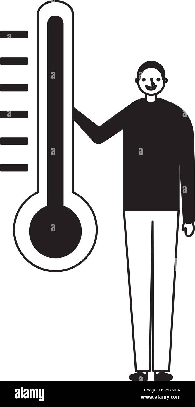 man character with temperature thermometer vector illustration Stock ...