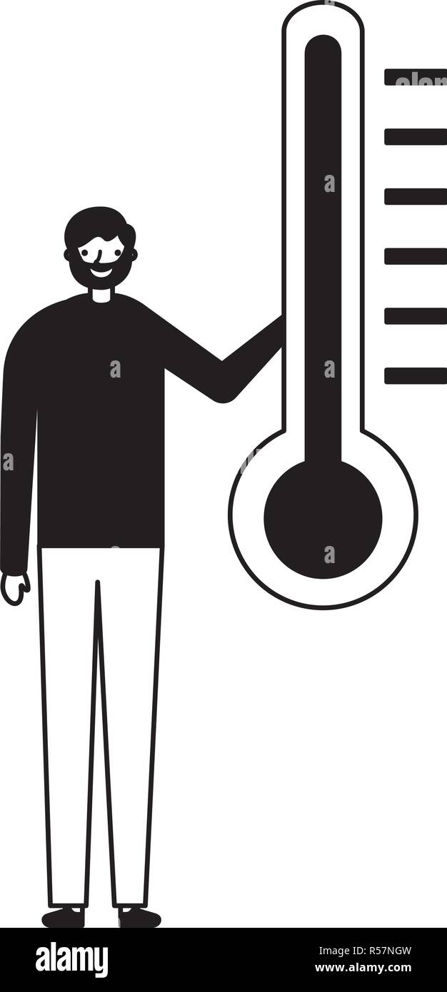 man character with temperature thermometer vector illustration Stock ...