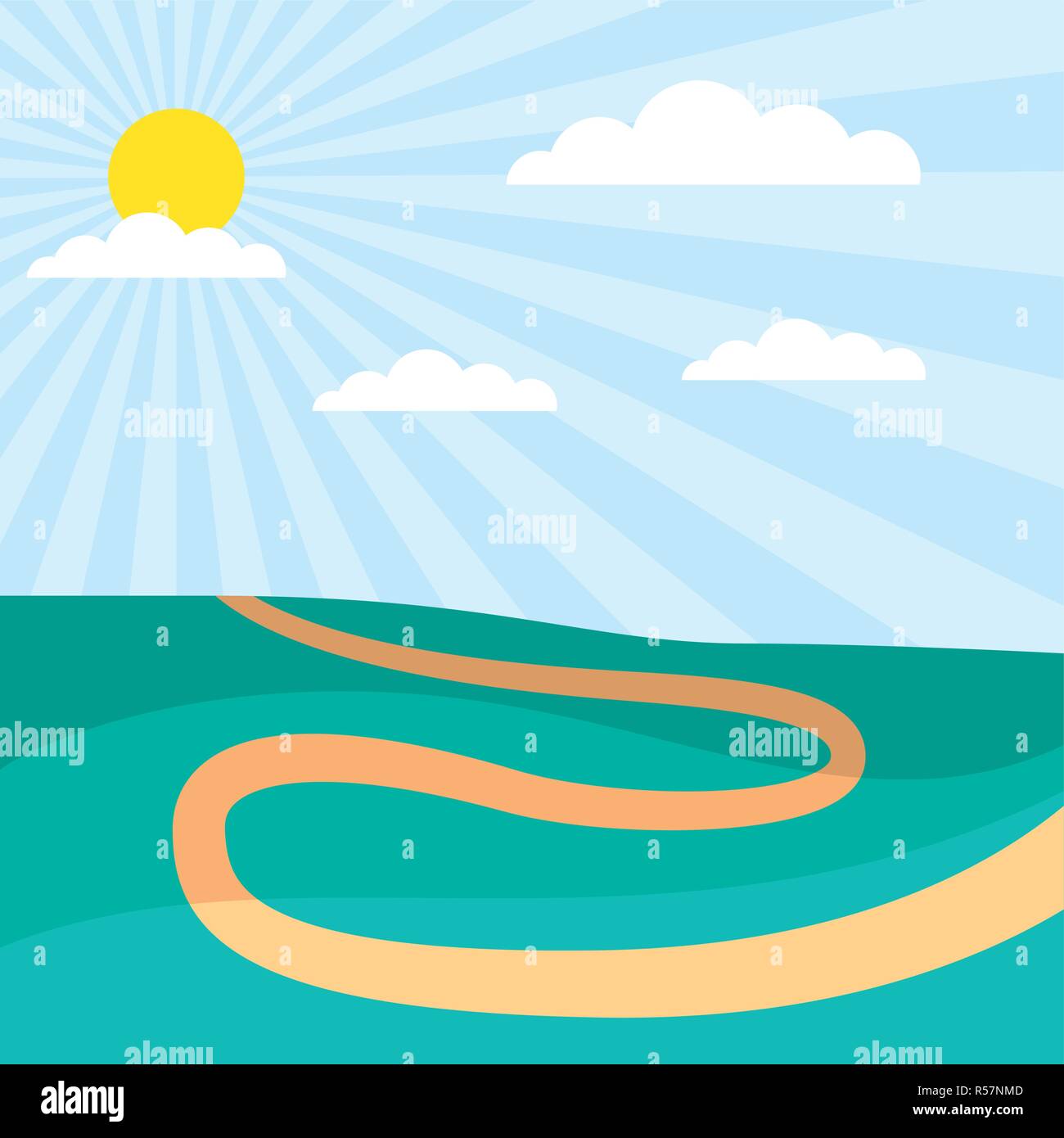 sunny day path rural scenery vector illustration Stock Vector Image ...