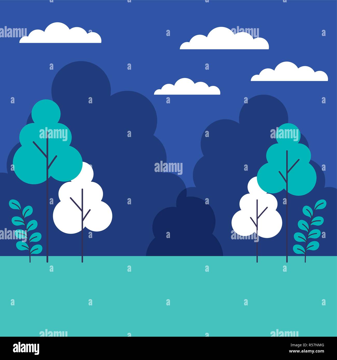landscape trees plants sky scene vector illustration Stock Vector Image ...