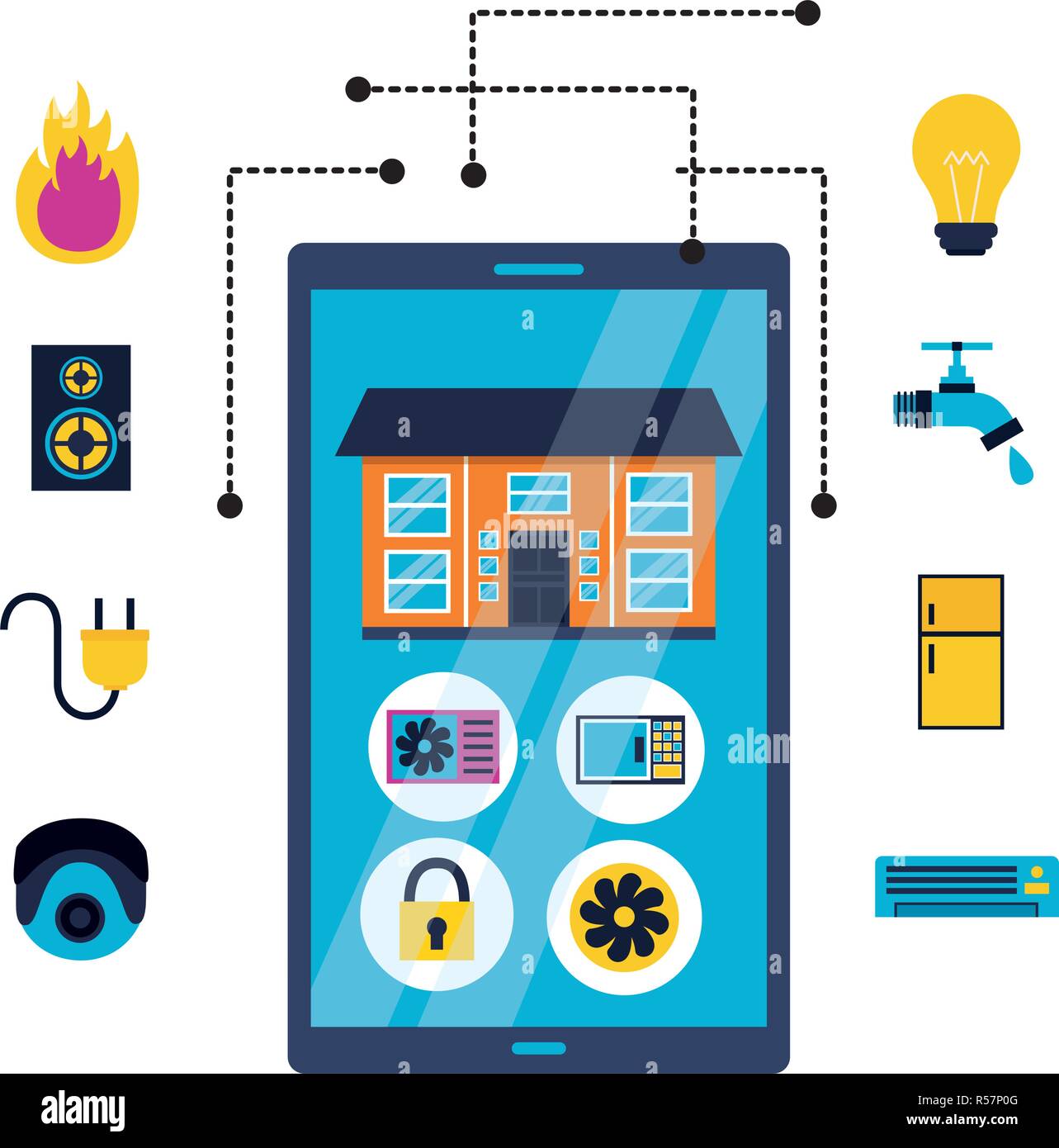 smartphone connection system smart home vector illustration Stock ...