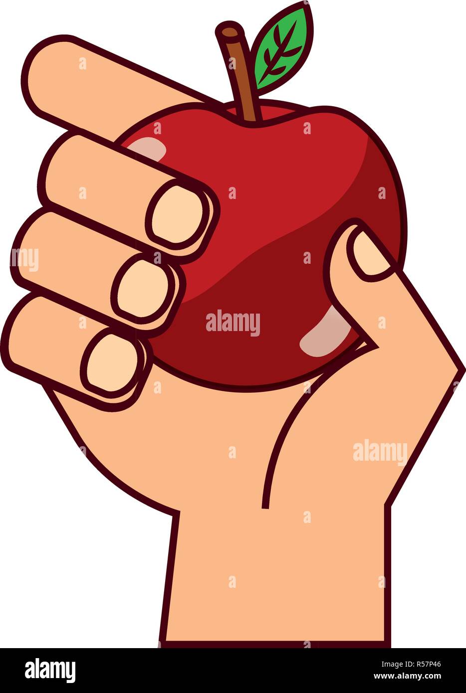 hand with apple on white background vector illustration Stock Vector ...