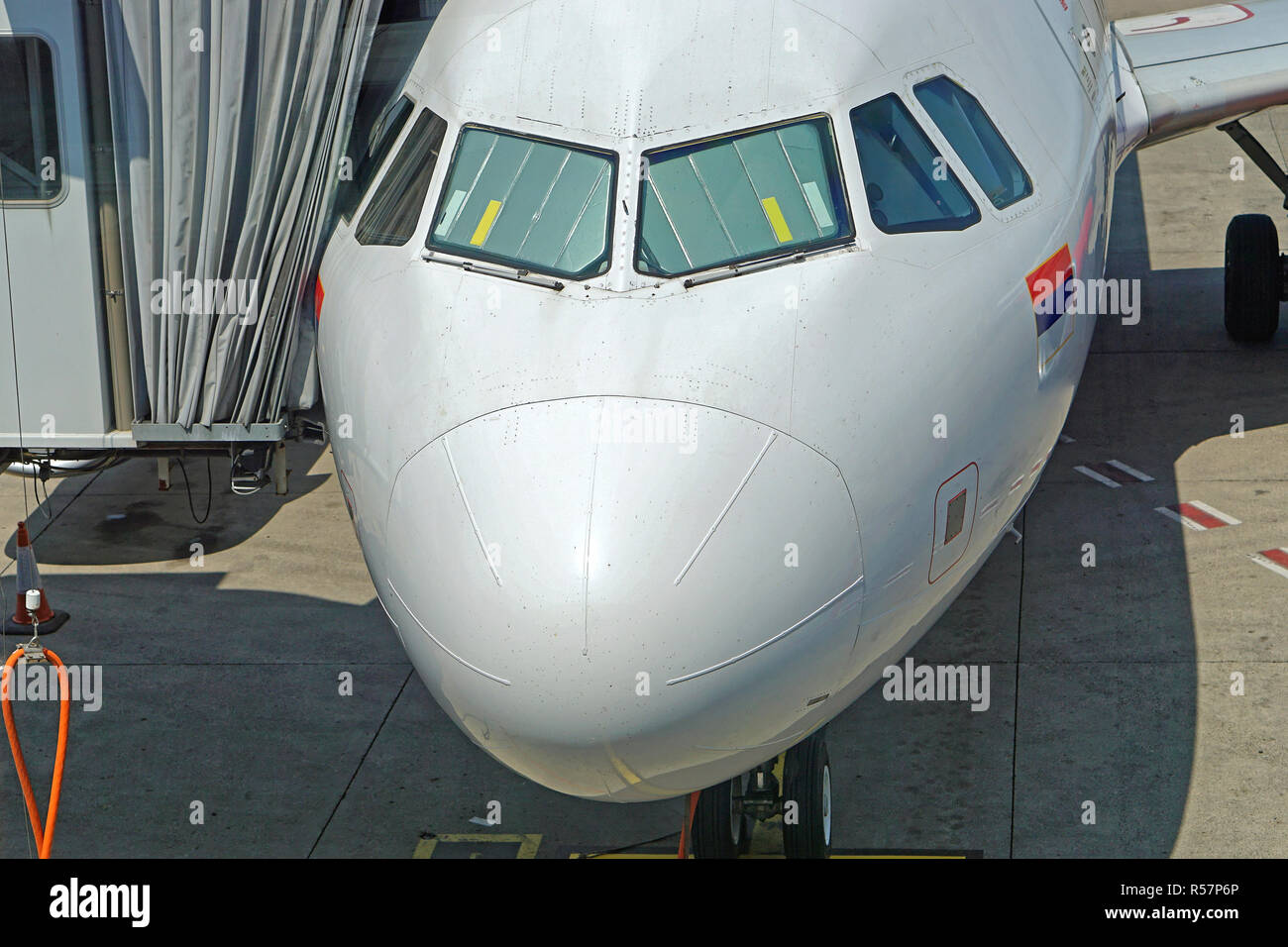 Aluminium sun shade protection at airplane windshield Stock Photo - Alamy