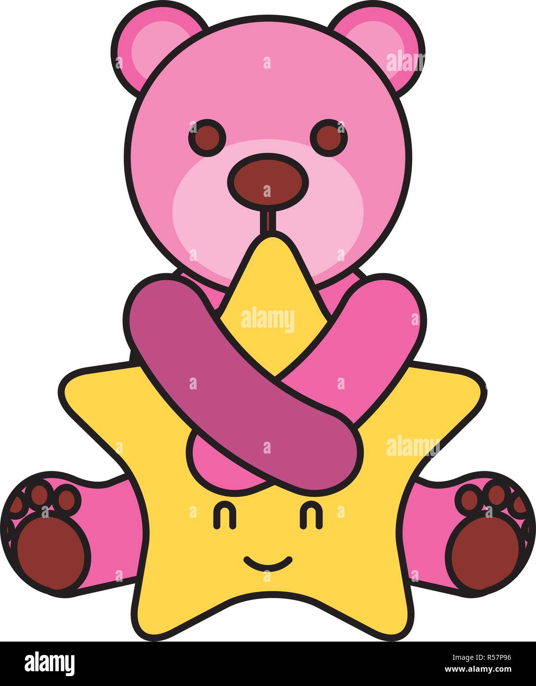 cute pink bear hugging cartoon star vector illustration Stock Vector ...