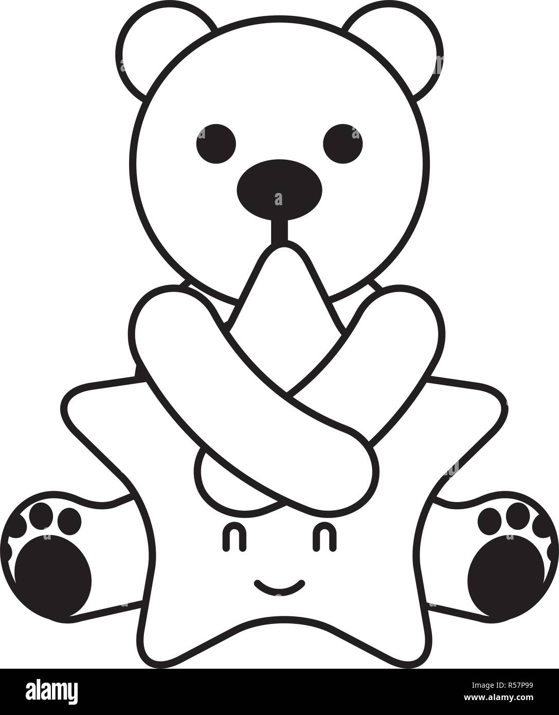 cute bear hugging cartoon star vector illustration Stock Vector Image ...