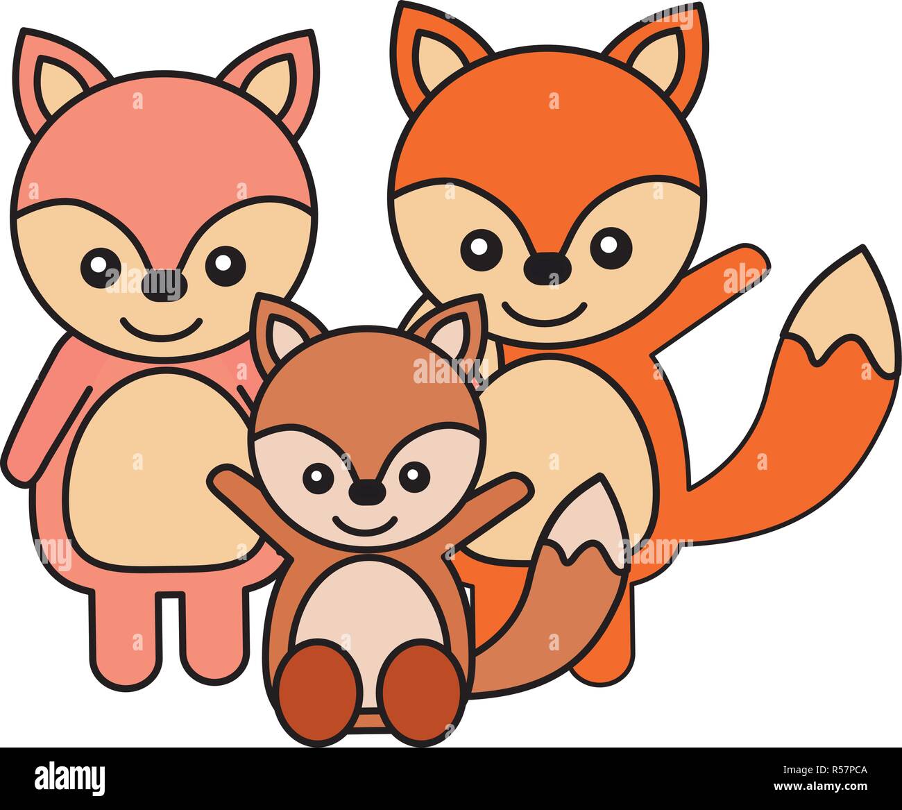 cute family foxes animals cartoon vector illustration Stock Vector ...
