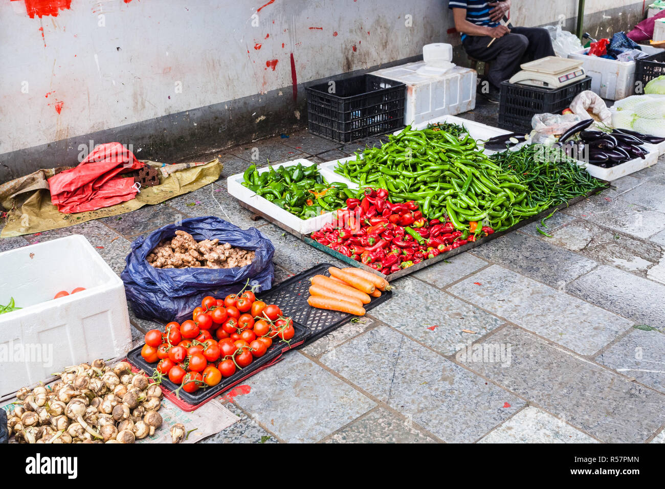 fresh local garden vegetables on street market Stock Photo - Alamy