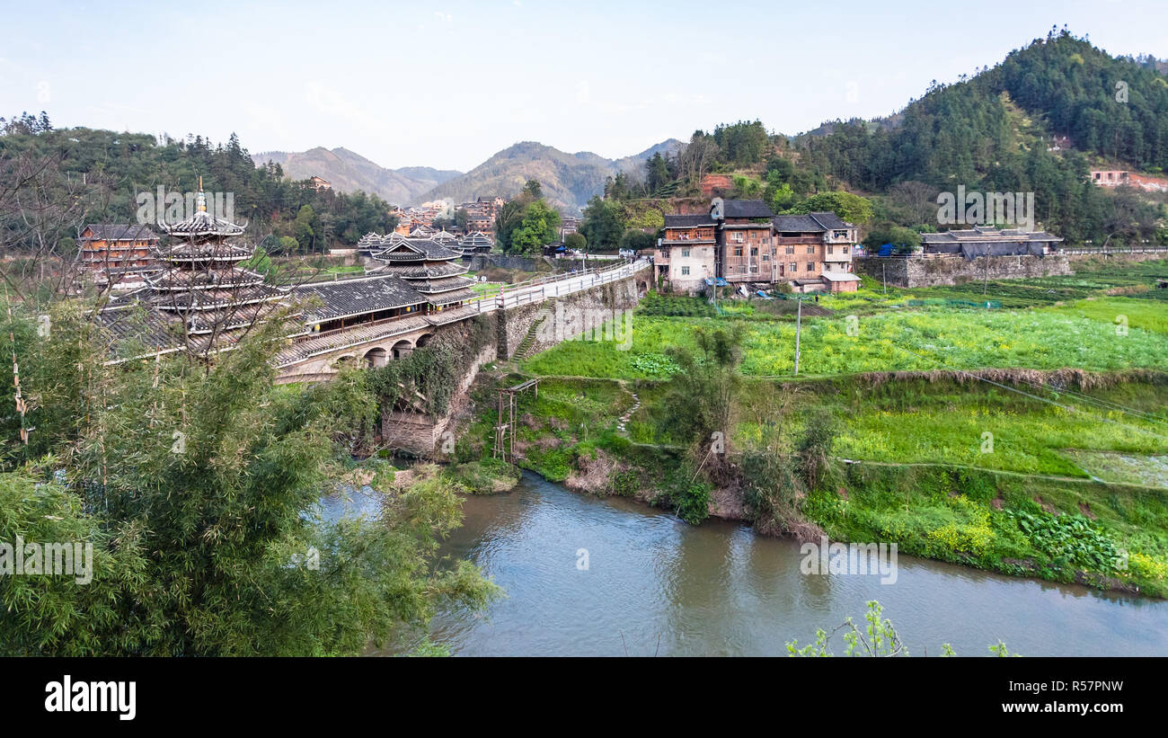 Bridge and gardens near river in Chengyang Stock Photo - Alamy