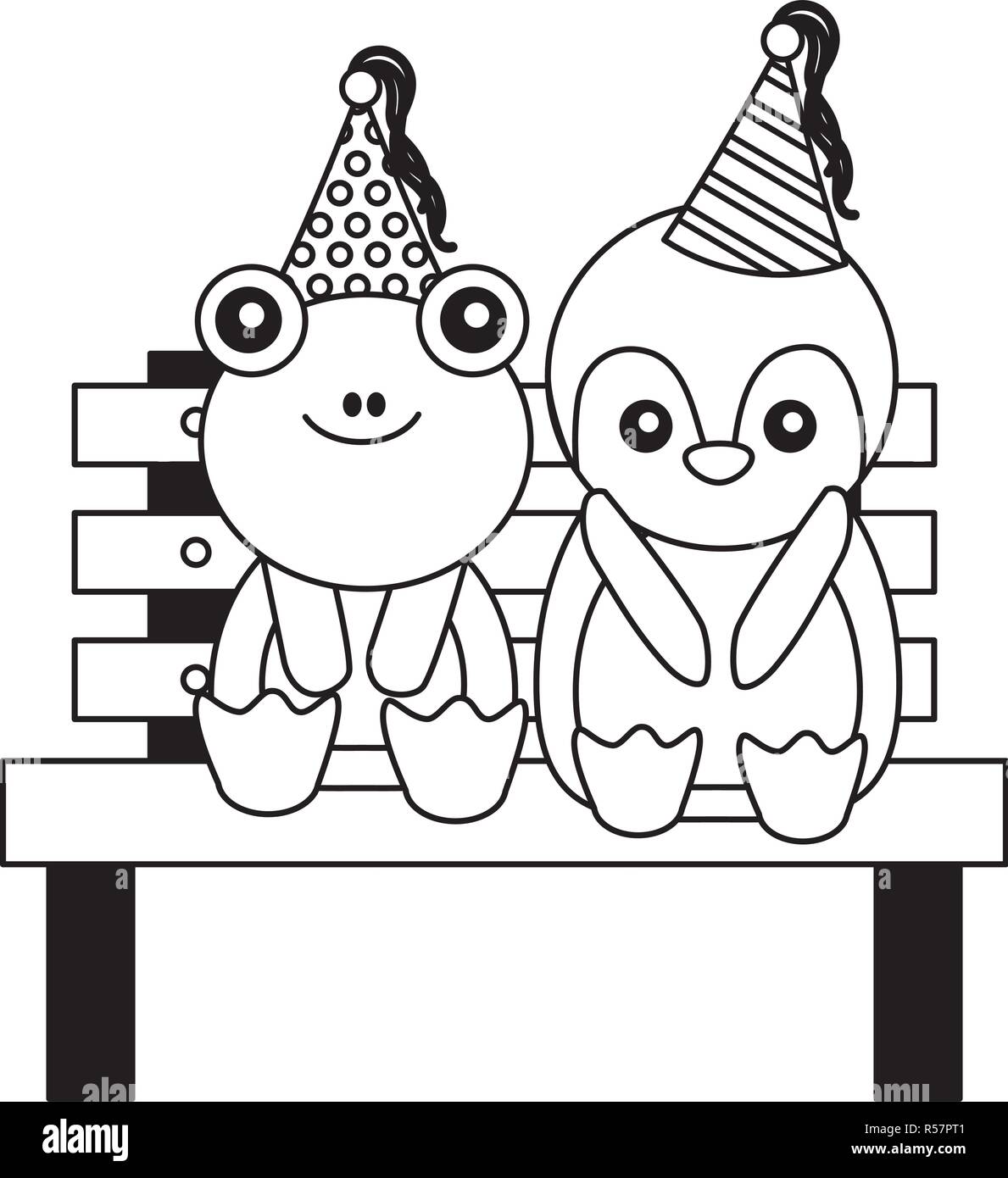 cute penguin and frog on bench happy birthday Stock Vector Image & Art ...
