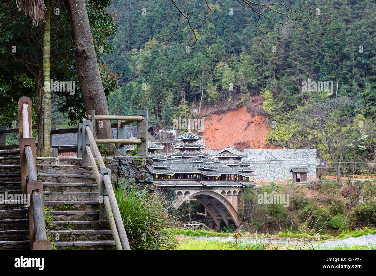 steps on Wind and Rain Bridge in Chengyang Stock Photo - Alamy