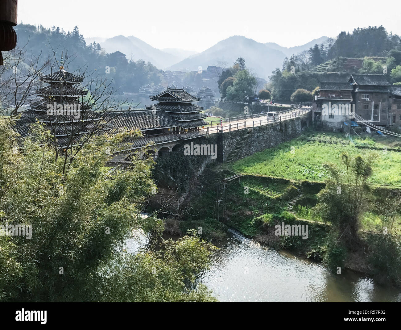 covered Chengyang Wind and Rain Bridge in evening Stock Photo - Alamy