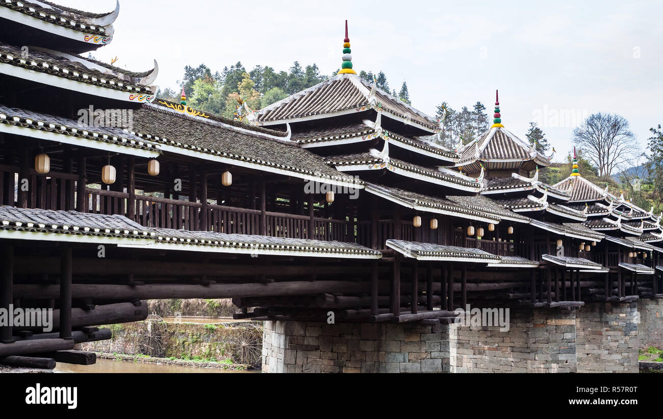 exterior of Dong Chengyang Wind and Rain Bridge Stock Photo - Alamy