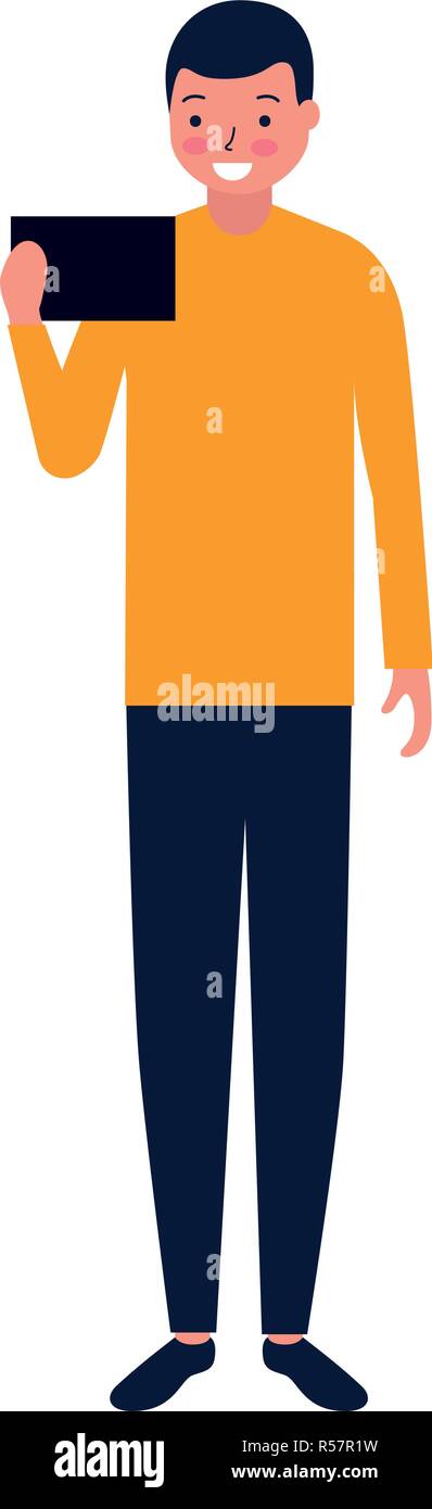 man using cellphone device white background Stock Vector Image & Art ...