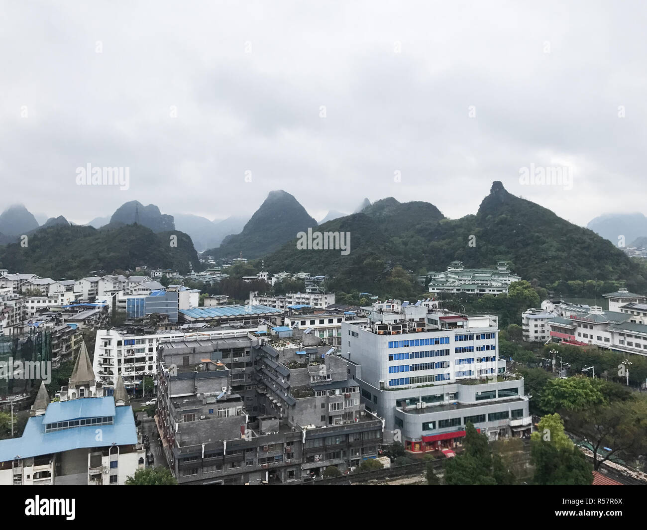 above view of Guilin city and green mountains Stock Photo - Alamy