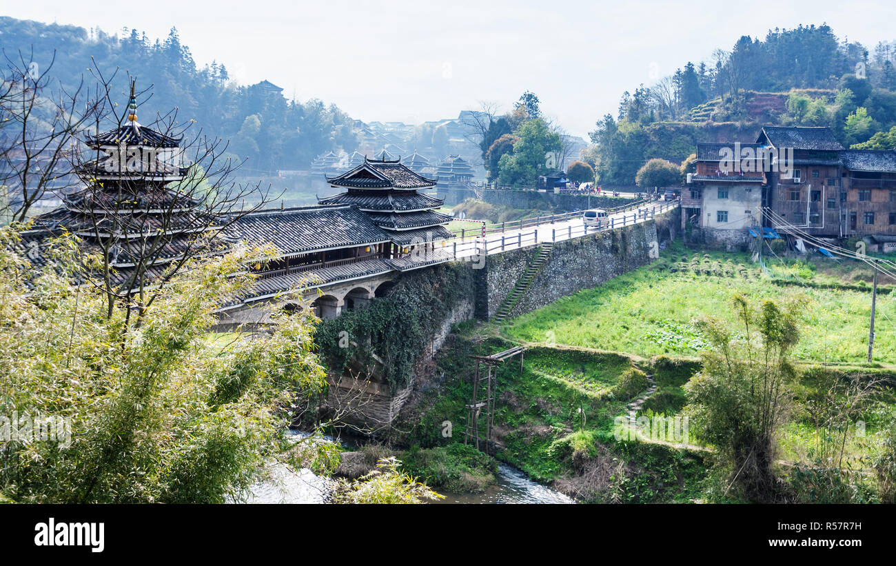 view of Fengyu Bridge and gardens in Chengyang Stock Photo - Alamy