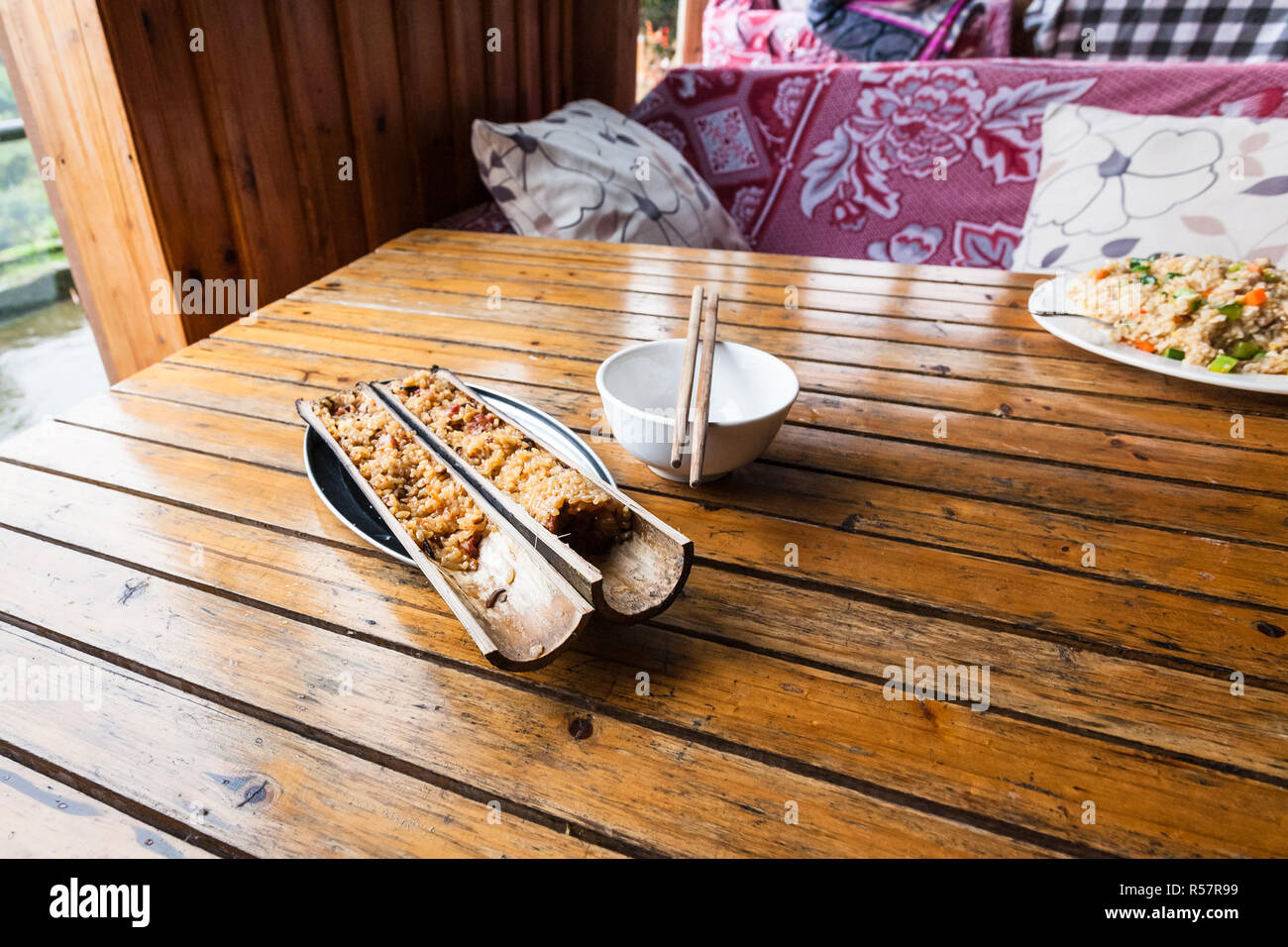fried rice served in bamboo trunk Stock Photo - Alamy