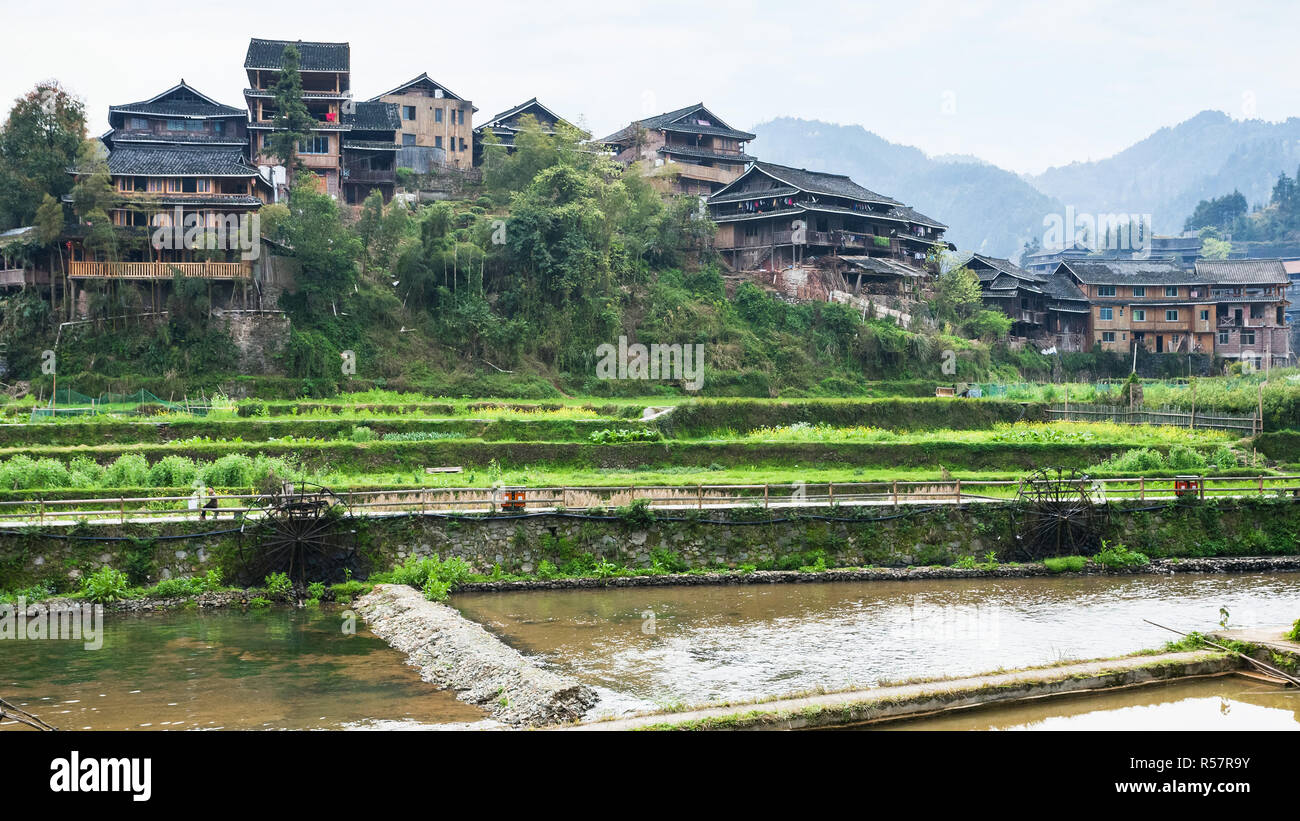terraced gardens and houses in Chengyang village Stock Photo - Alamy