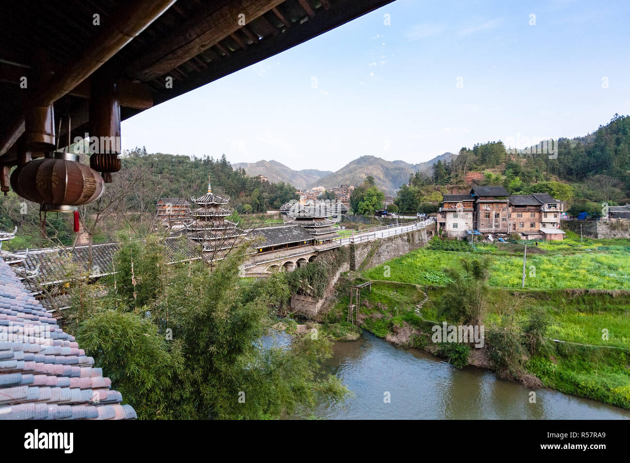 view of Chengyang Wind and Rain Bridge and gardens Stock Photo - Alamy