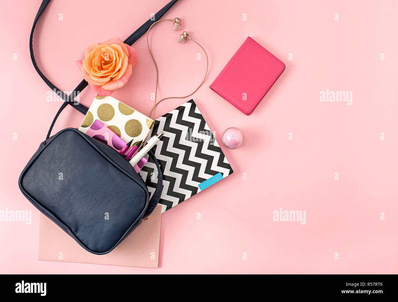 The top view of open woman bag Stock Photo - Alamy