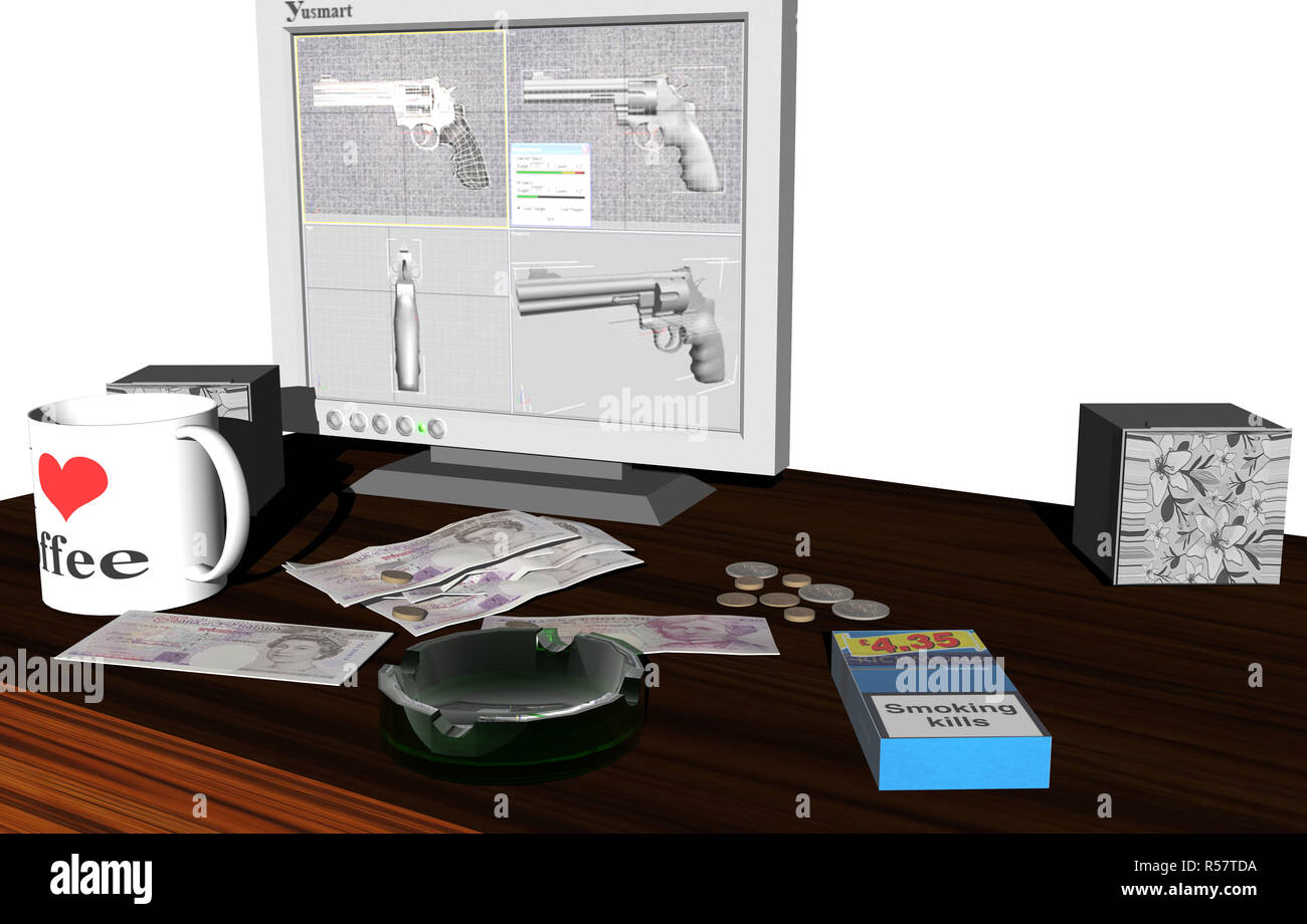 untidy computer desk isolated Stock Photo - Alamy