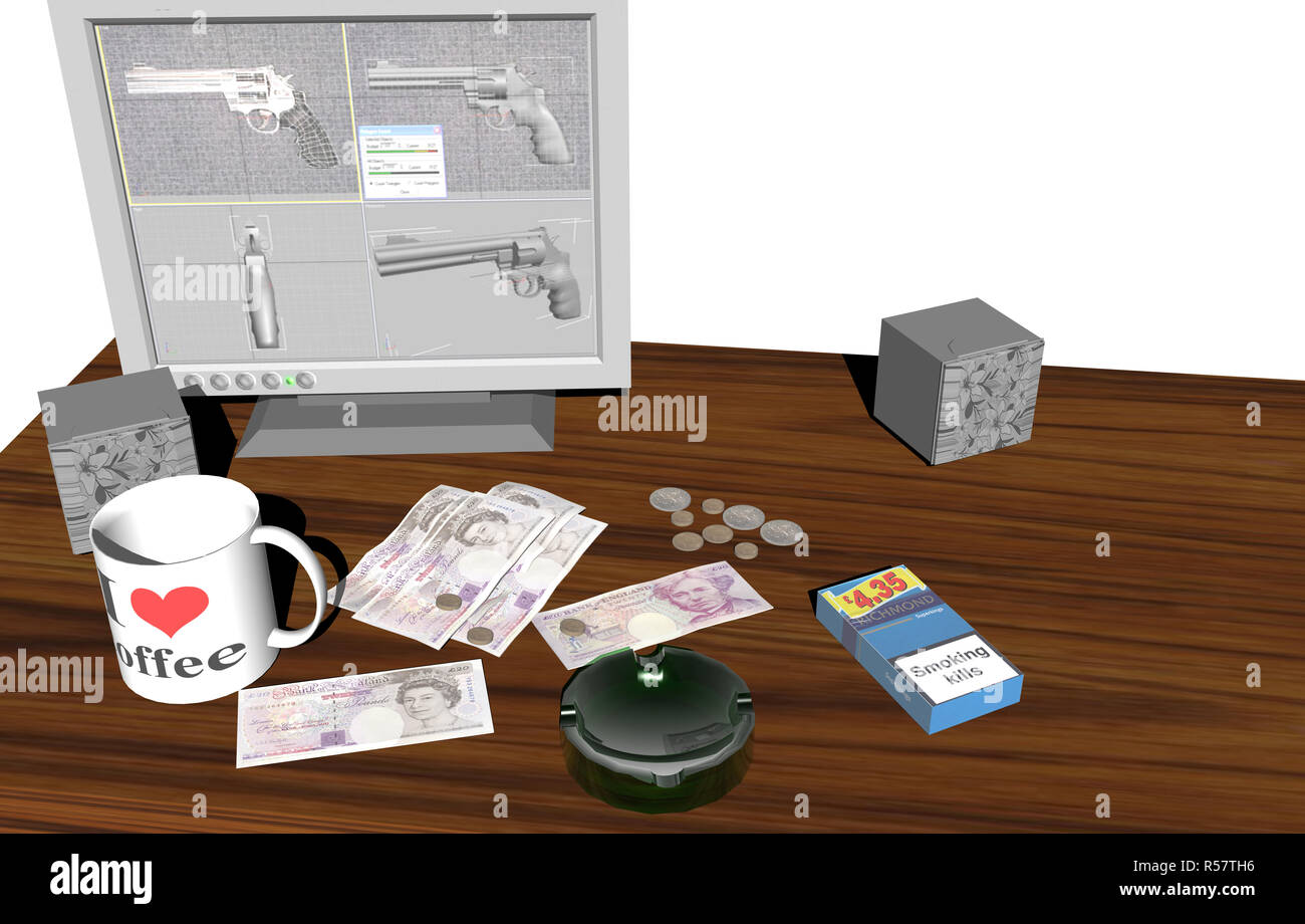 untidy computer desk isolated Stock Photo - Alamy