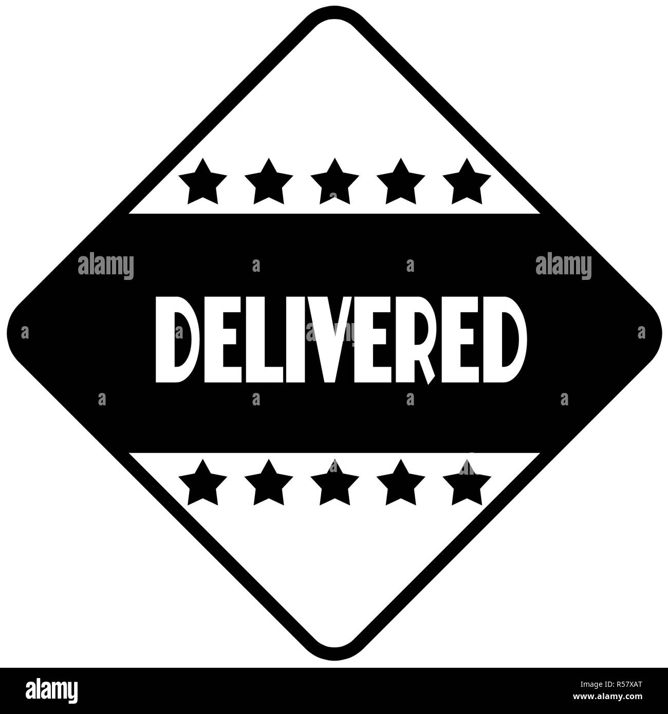 DELIVERED on black diamond shaped sticker label Stock Photo - Alamy