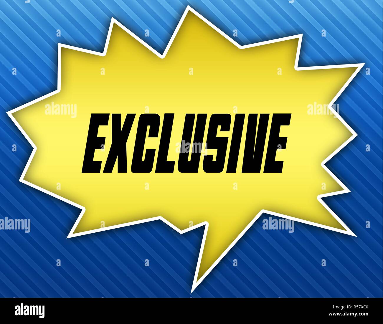 Bright yellow speech bubble with EXCLUSIVE message. Blue striped ...