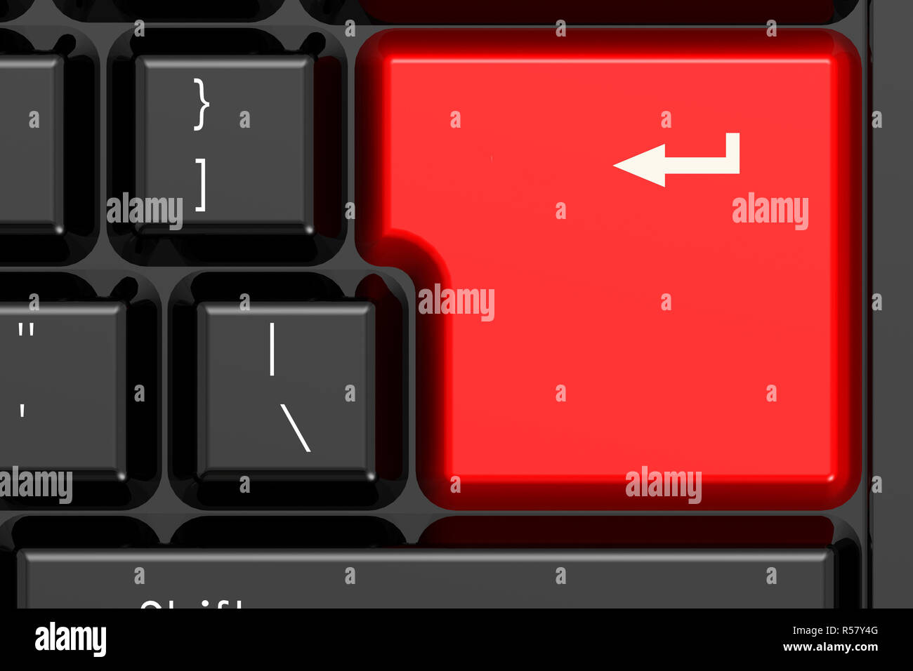 Red enter key on black keyboard Stock Photo - Alamy