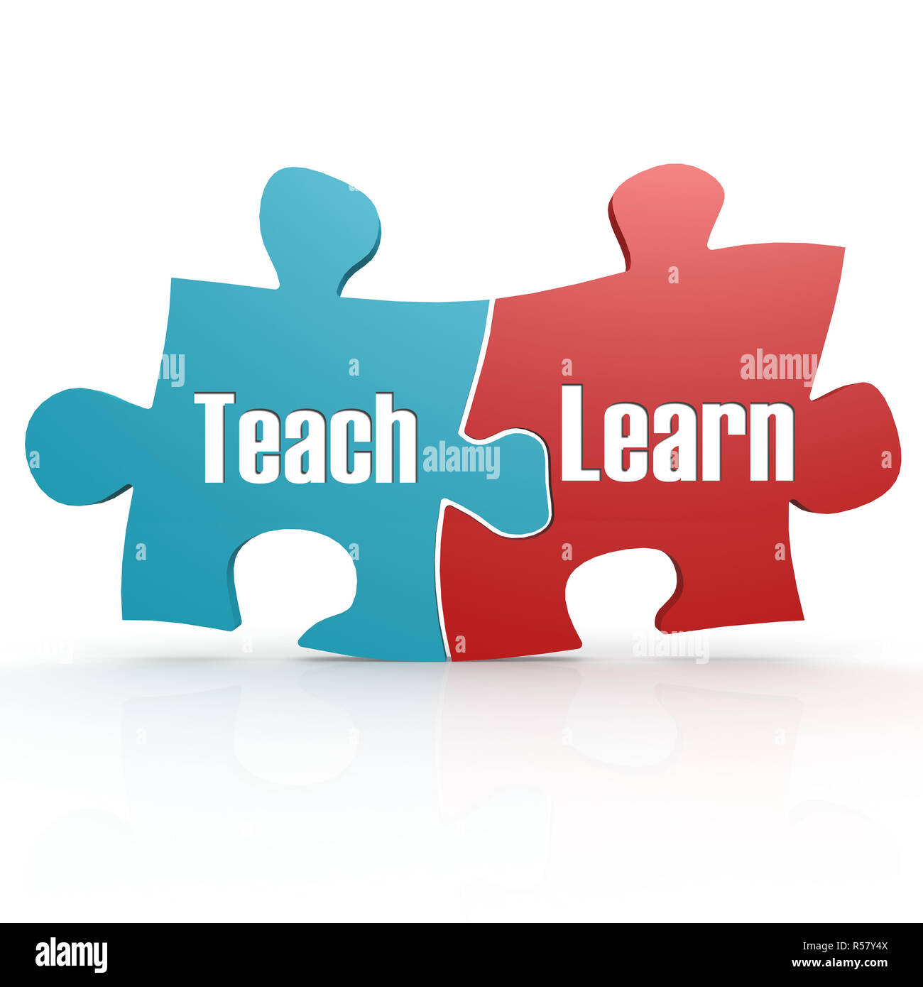 Blue and red with teach and learn puzzle Stock Photo - Alamy