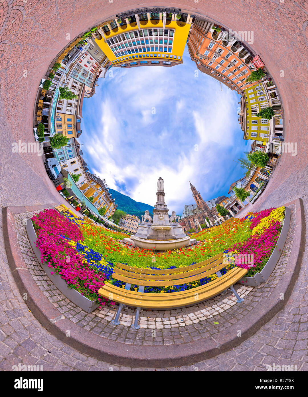 Bolzano main square planet perspective panorama Stock Photo - Alamy