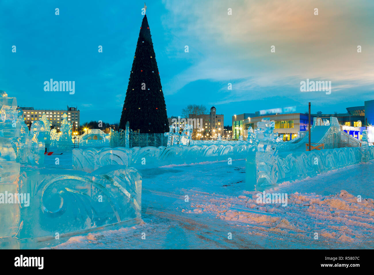 Ice town in the winter evening on Christmas Eve Stock Photo - Alamy