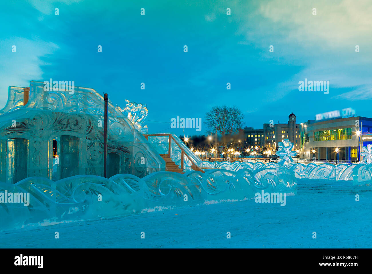 Ice town in the winter evening on Christmas Eve Stock Photo - Alamy