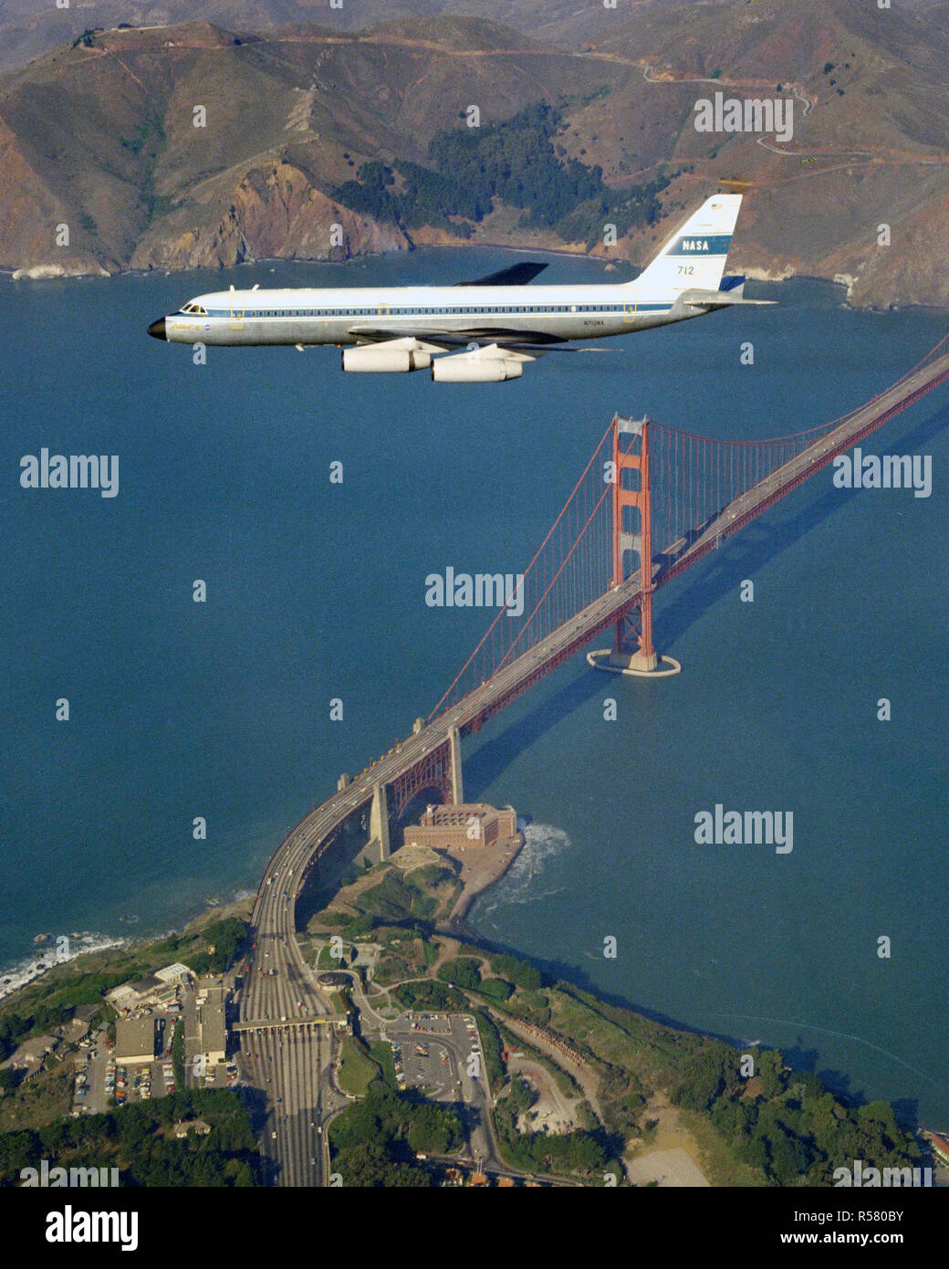 Galileo II aircraft in flight over the San Francisco's Golden Gate ...