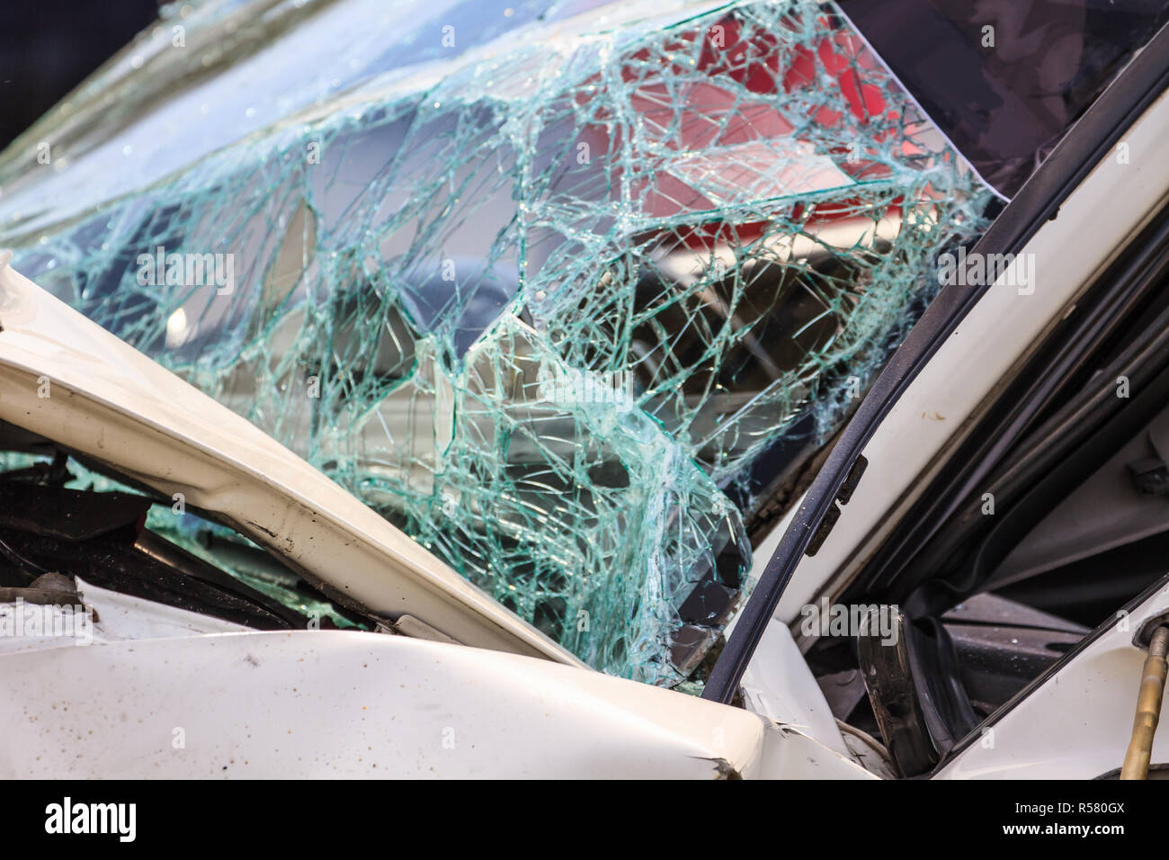 broken windshield in car accident Stock Photo - Alamy