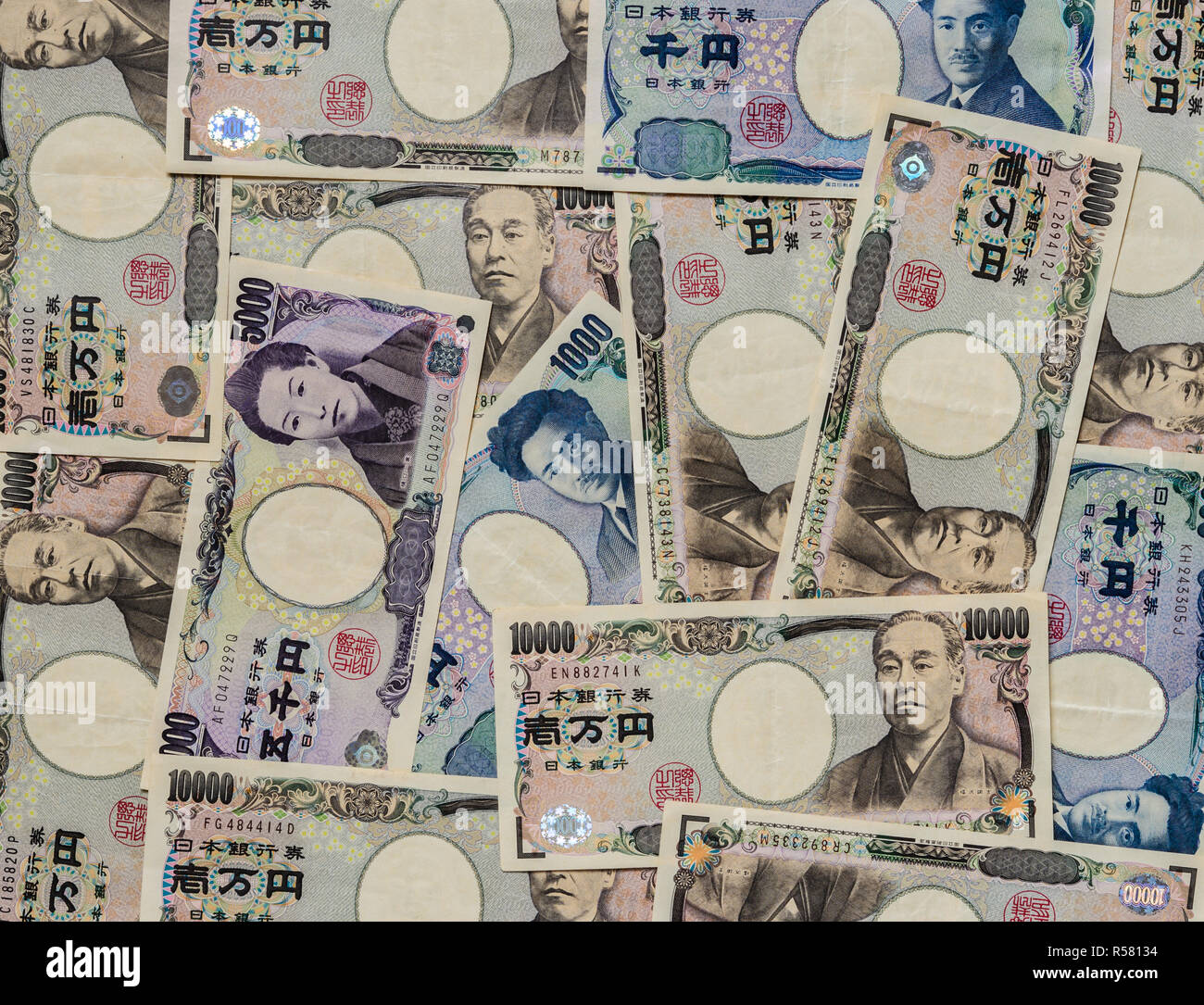 Japanese Yen currency bank note background Stock Photo - Alamy