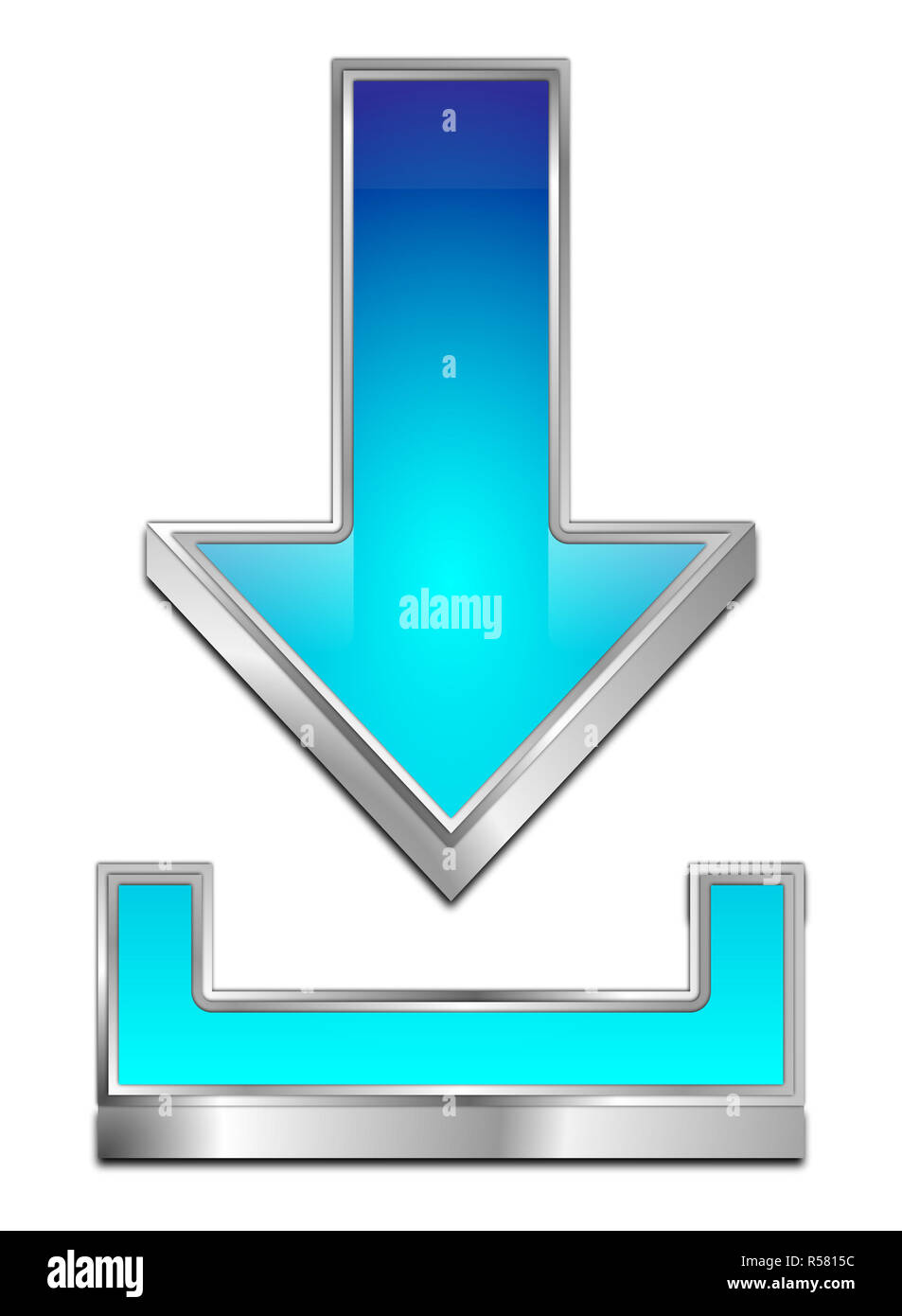glossy blue Download Symbol - 3D illustration Stock Photo - Alamy