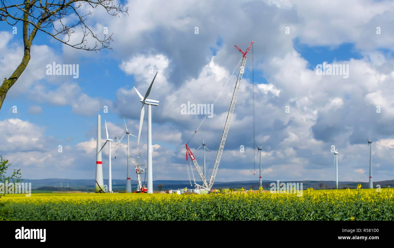 big construction site wind turbines Stock Photo - Alamy