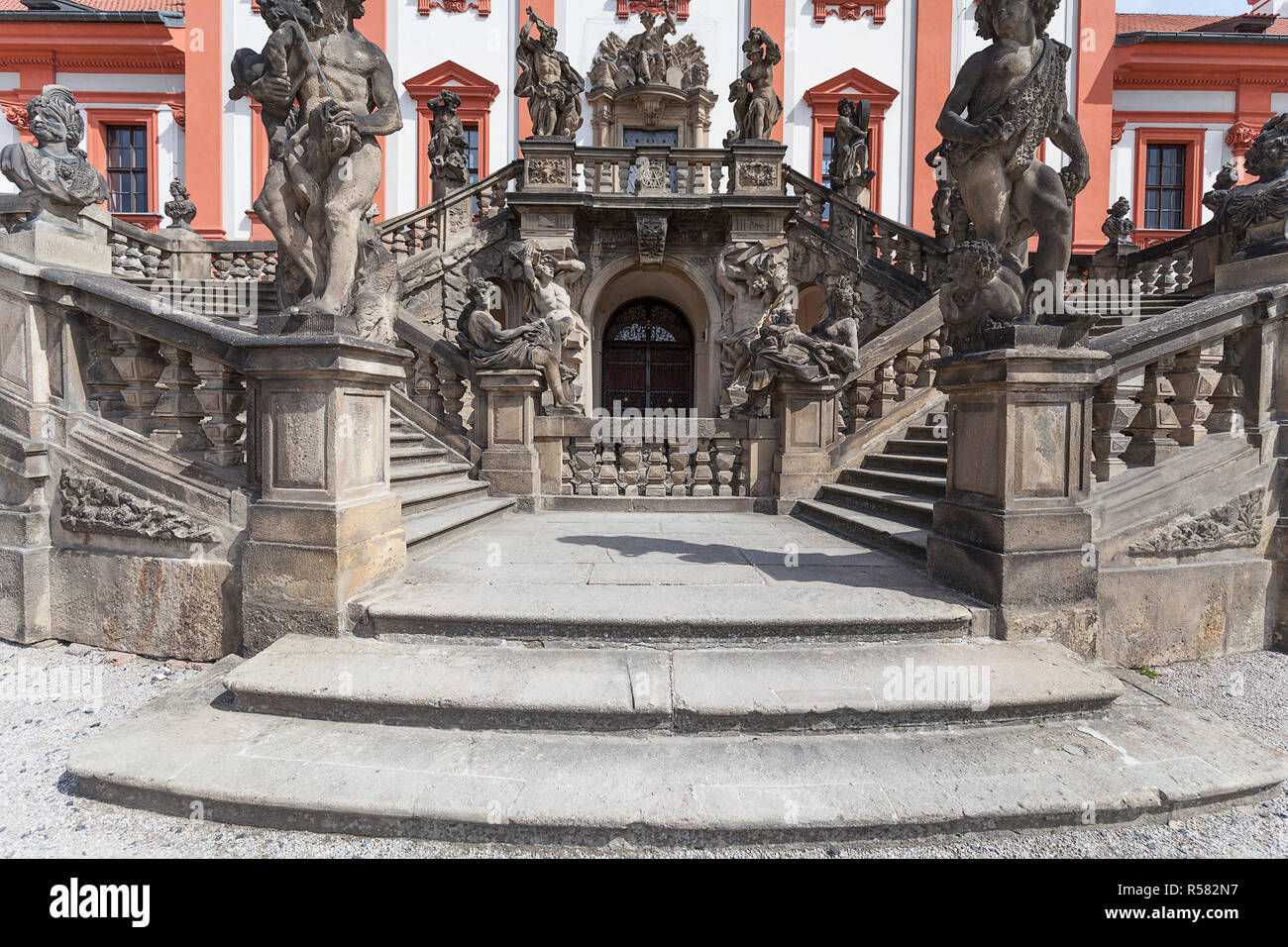 PRAGUE, CZECH REPUBLIC- MAY 03, 2017:Troja Palace , entrance. It is a ...