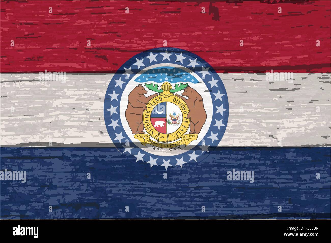 The flag of the USA state of Missouri on a wooden background Stock ...