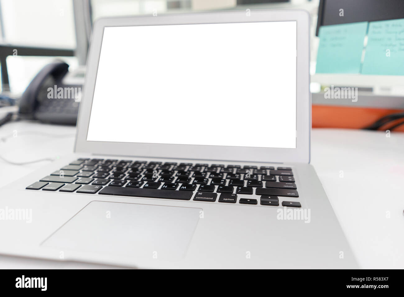 Laptop computer with monitor copy space background Stock Photo - Alamy