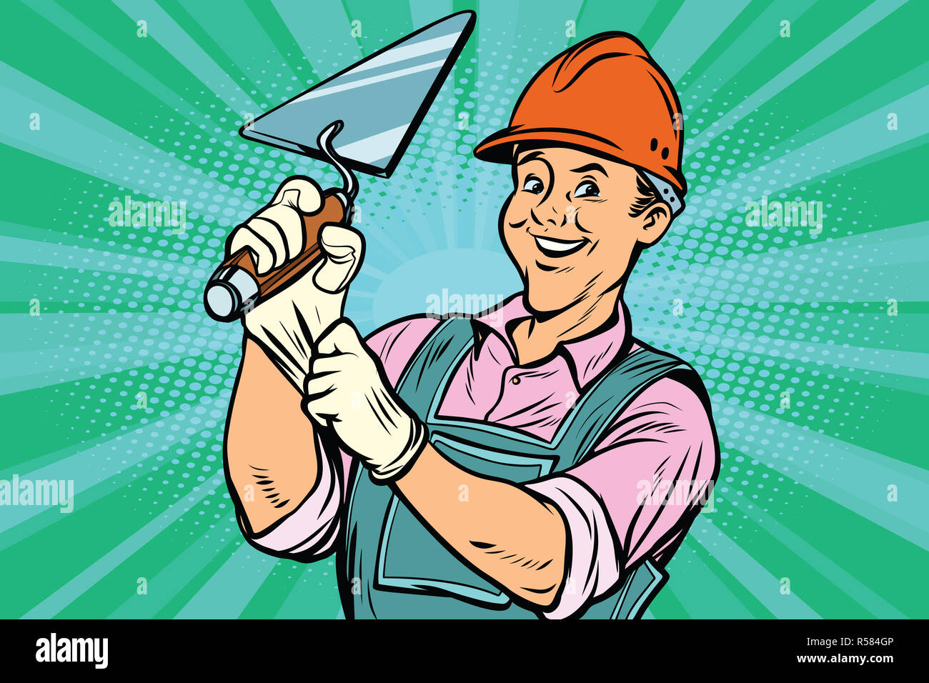 Construction worker with trowell Stock Photo - Alamy