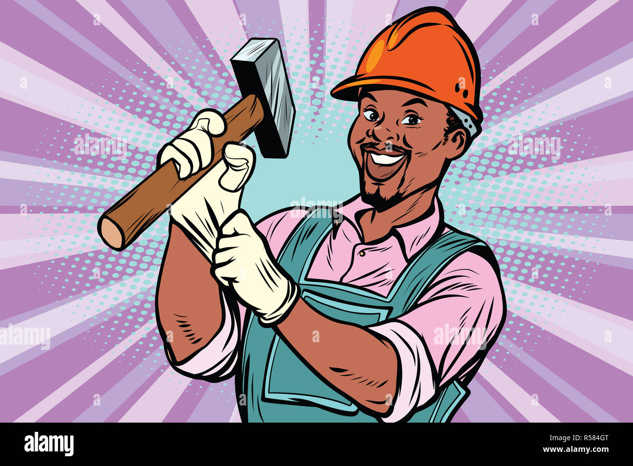 Construction worker with hammer Stock Photo - Alamy