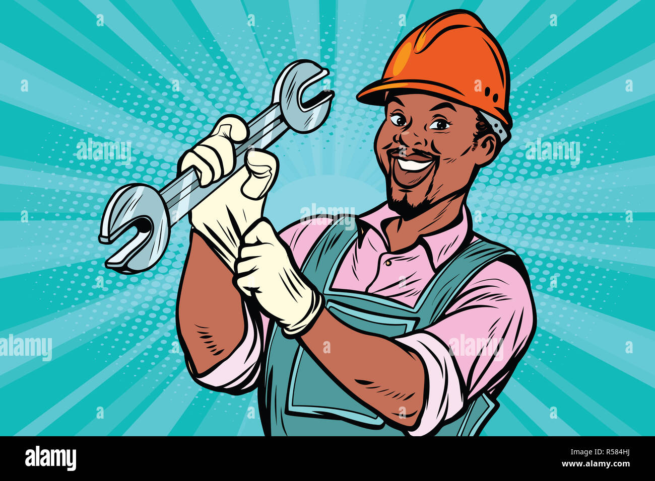 Construction worker with wrench Stock Photo - Alamy