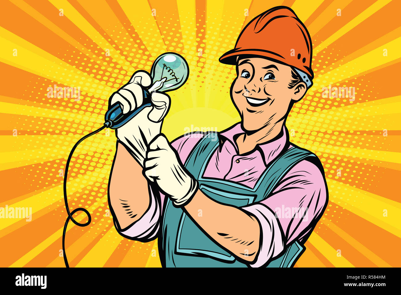 Construction worker with light bulb Stock Photo - Alamy
