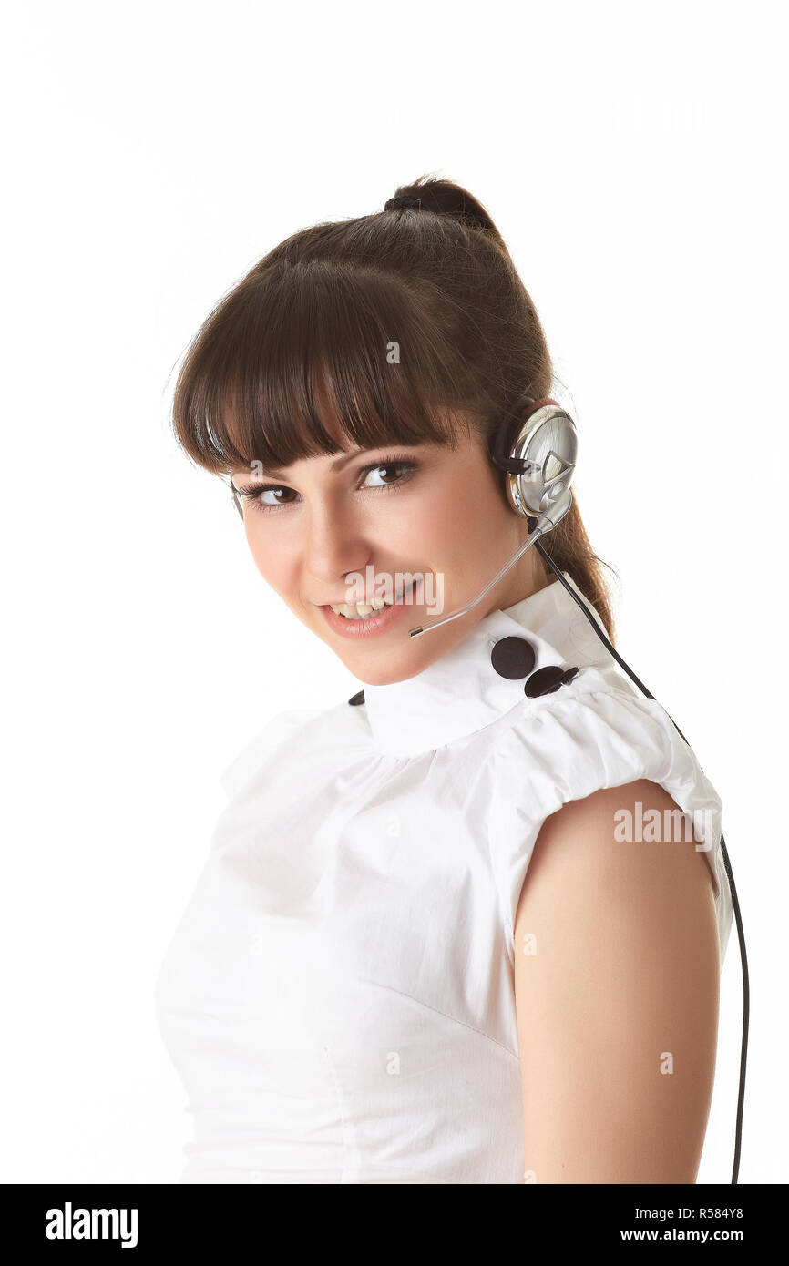 Beautiful woman headphones speaks microphone hi-res stock photography ...