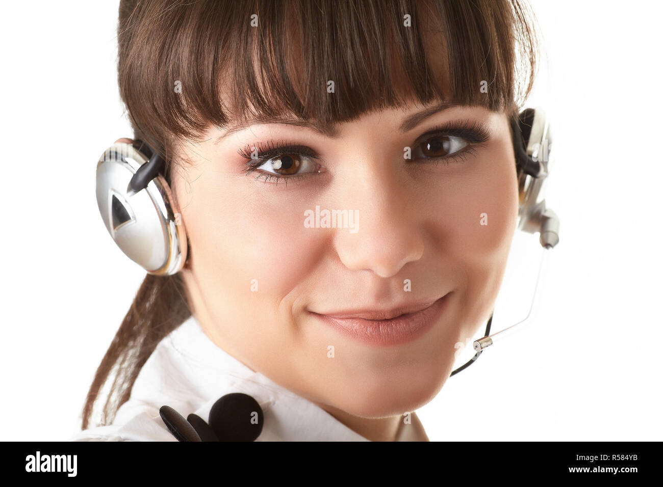 Beautiful woman headphones speaks microphone hi-res stock photography ...