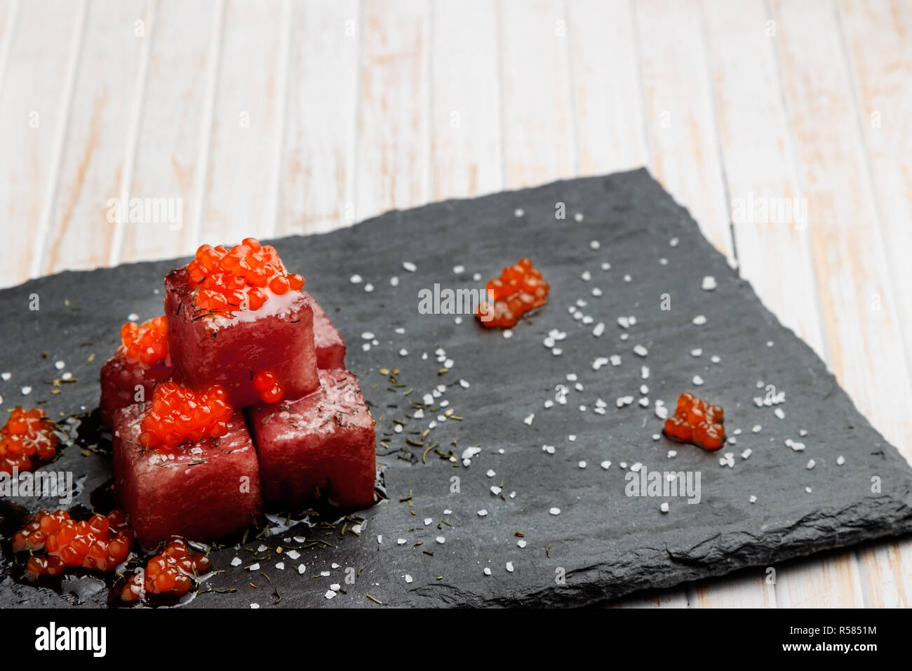 Red tuna sashimi with salmon roe Stock Photo - Alamy