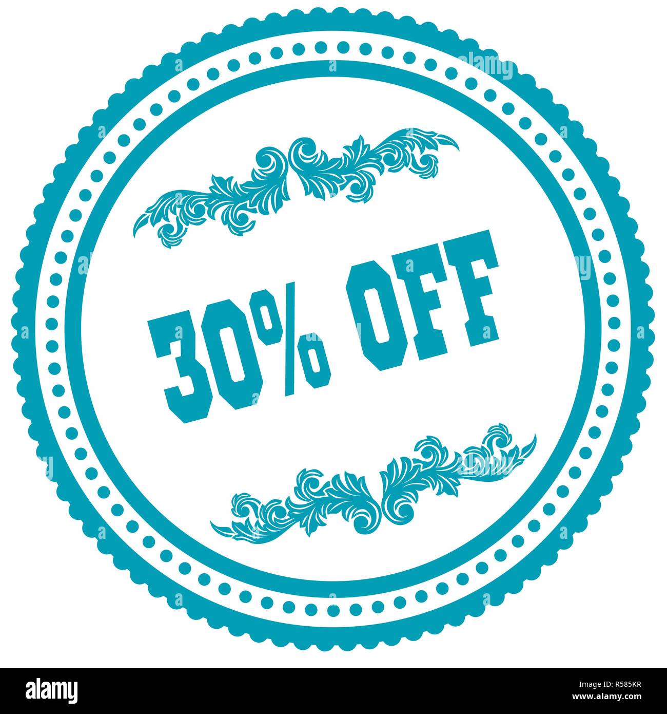30 PERCENT OFF blue round stamp Stock Photo - Alamy