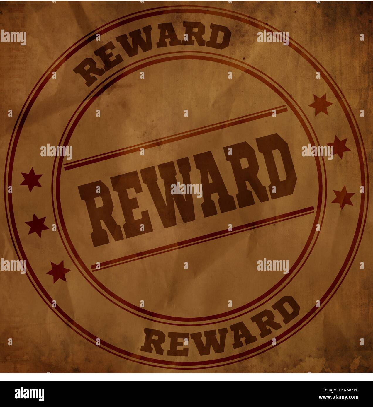 REWARD stamp on old brown crumpled paper Stock Photo - Alamy
