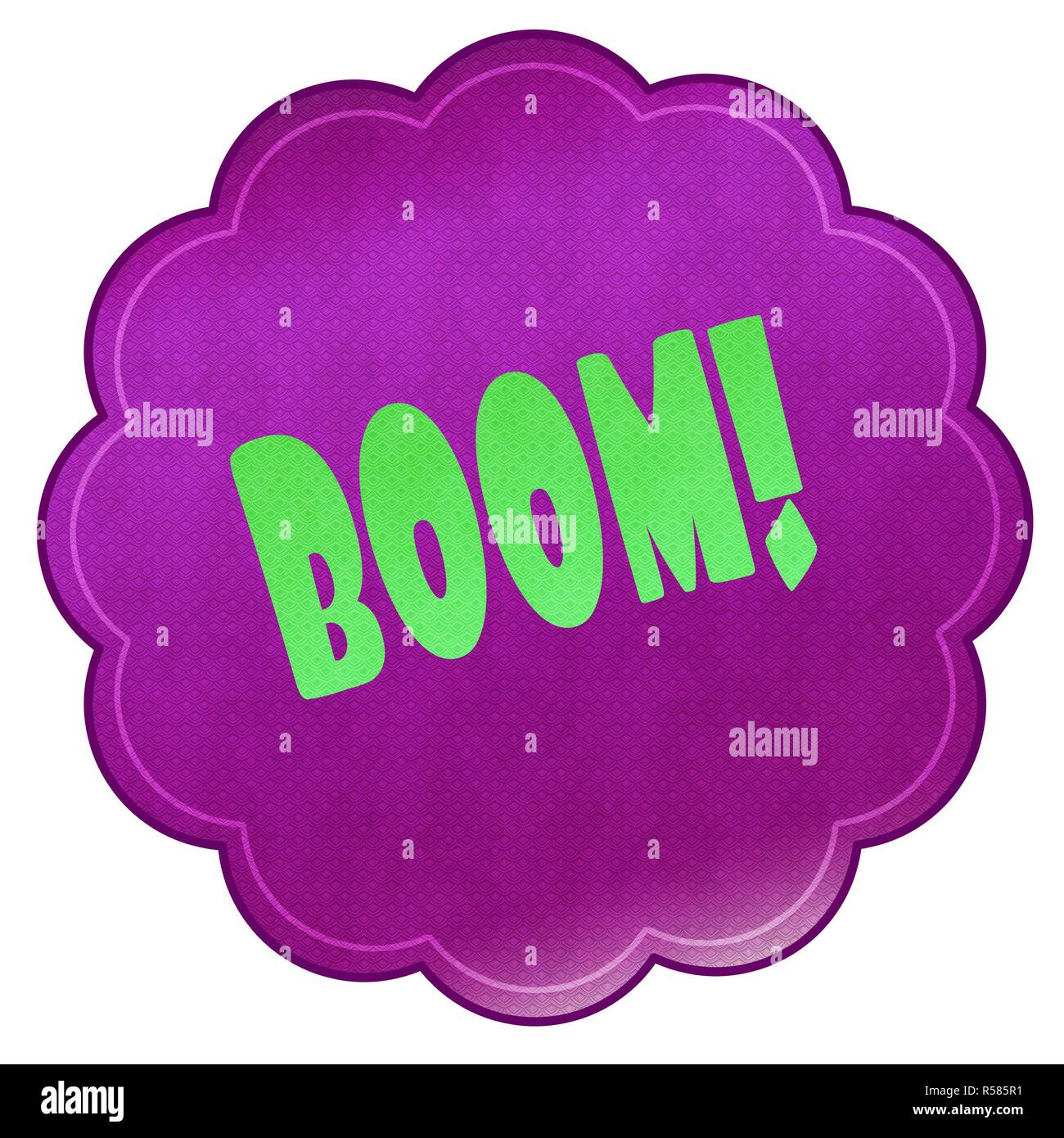 BOOM on magenta sticker Stock Photo - Alamy